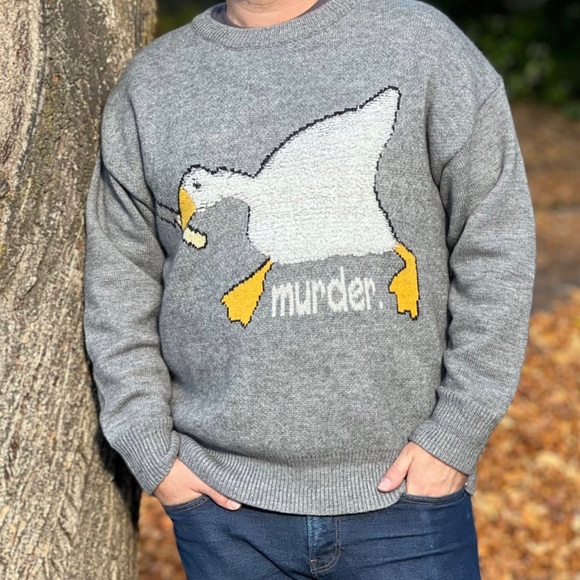 Aelfric Eden | Sweaters | Aelfric Eden Cute Murder Goose Grey Crew Neck ...
